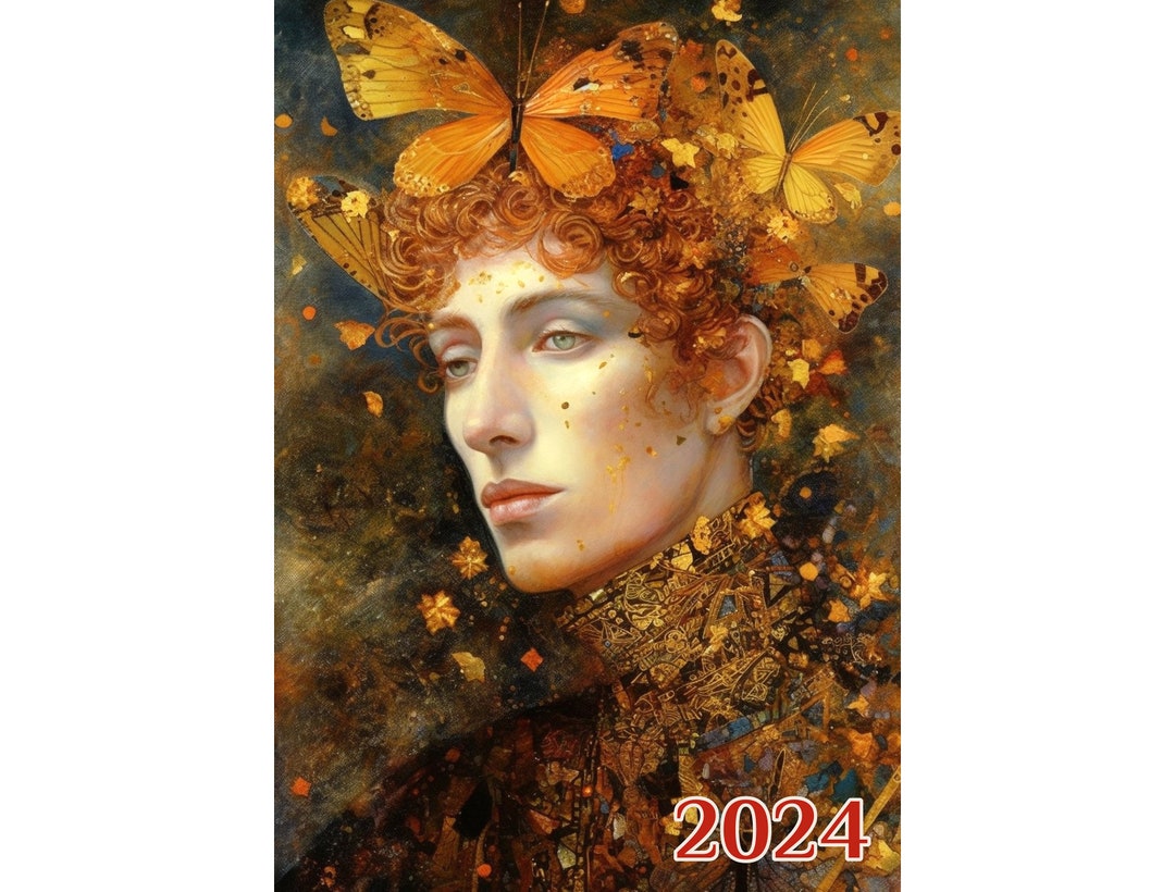 Wall Calendar 2024 ~ Beautiful Feminine Men Surrounded by Golden ...