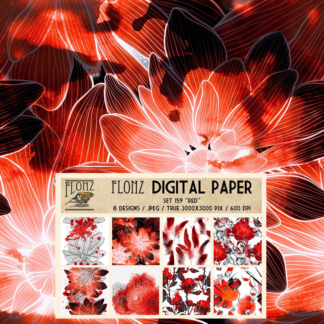 DIGITAL PAPER Set ~ 8 Designs 3000x3000 Pixels 600 Dpi ~ Red ~ FLONZ ...