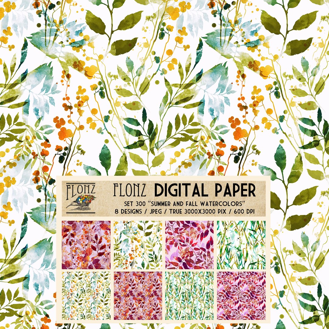 DIGITAL PAPER Set ~ 8 Designs 3000x3000 Pixels 600 Dpi ~ Summer and ...