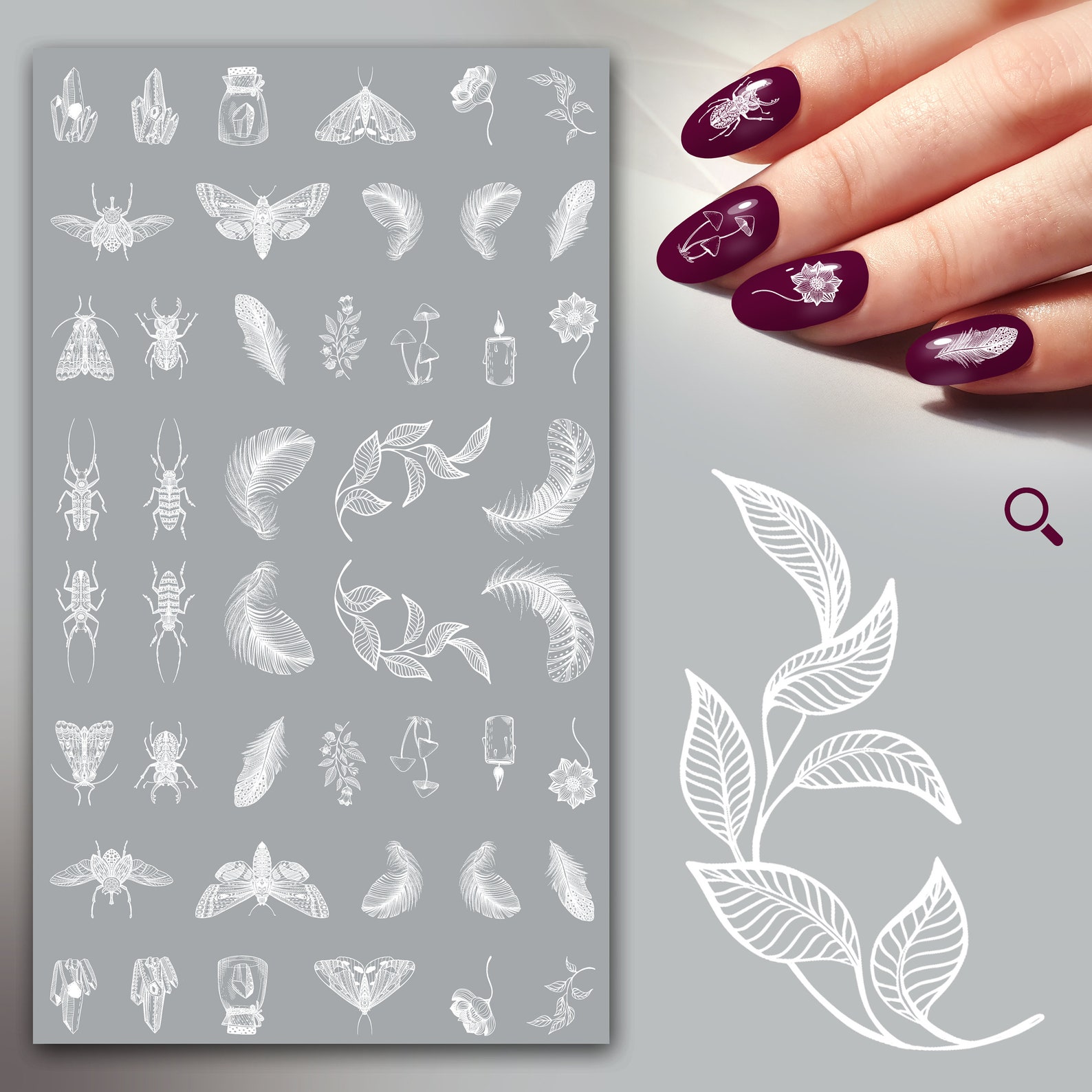 Nail Decals 5 Sheets Simple White Moths Feathers and Bugs - Etsy
