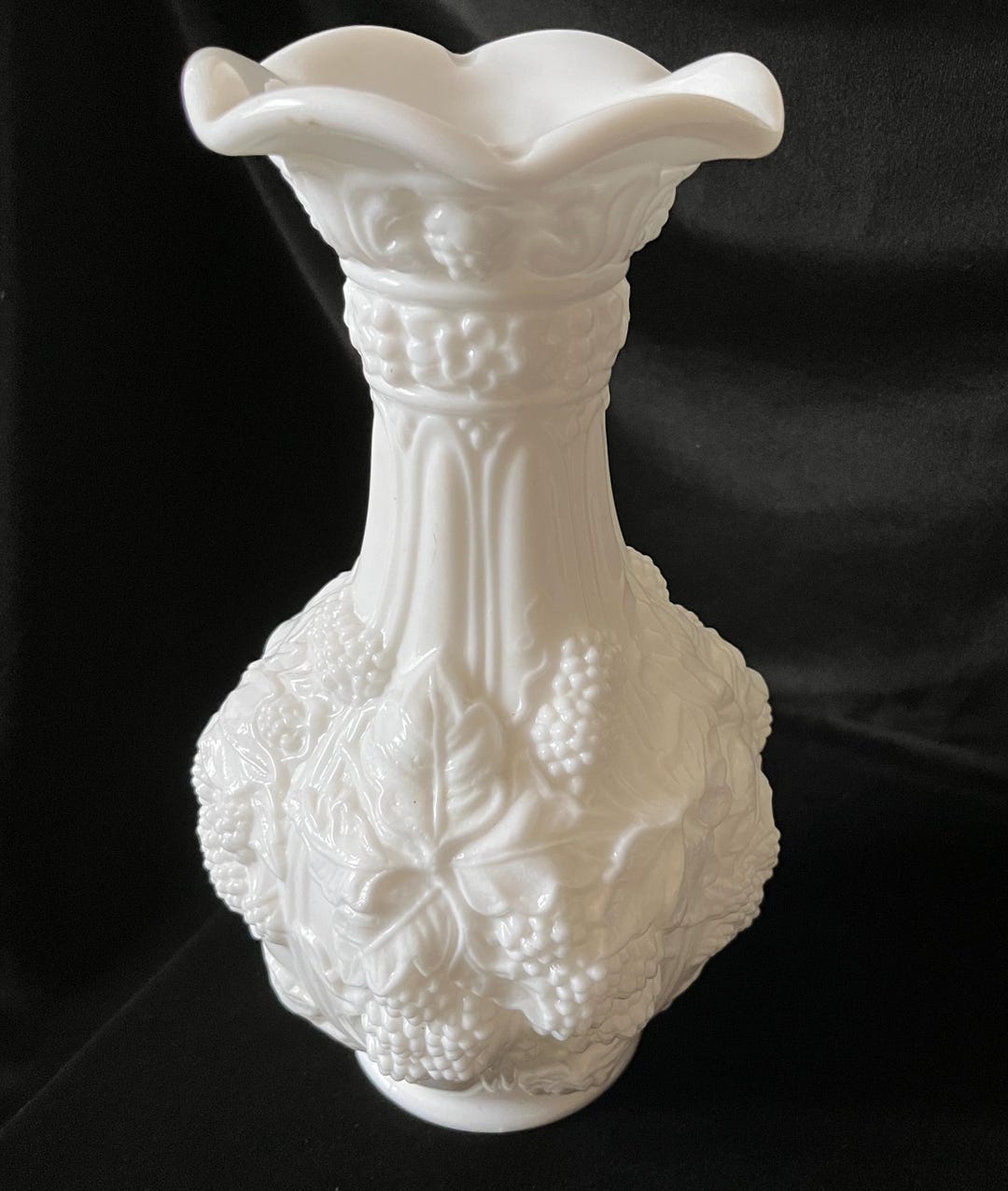 Vintage Imperial Milk Glass Loganberry Paneled Grape Pattern Vase 10 ...