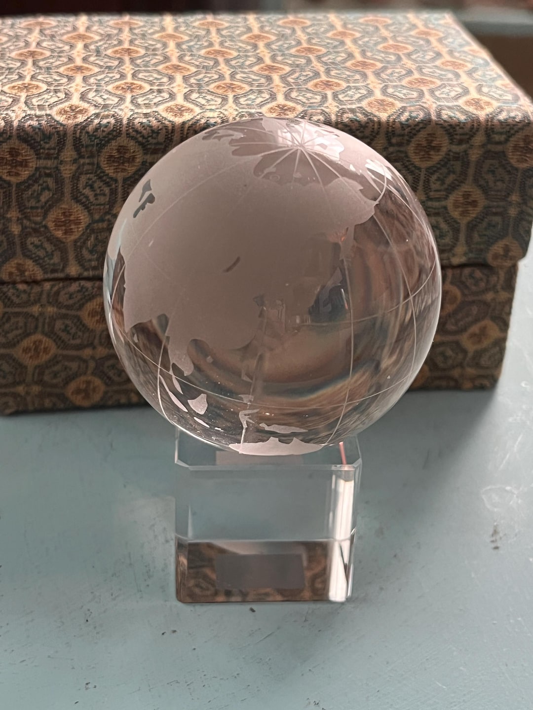 Globe World Earth Etched Frosted Clear Glass Crystal Sphere Ball ...