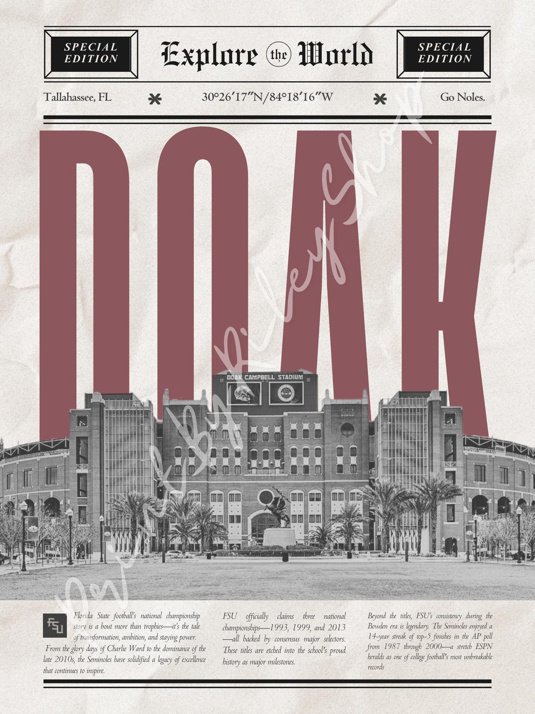 Florida State University Doak Campbell Stadium Magazine Print - Etsy