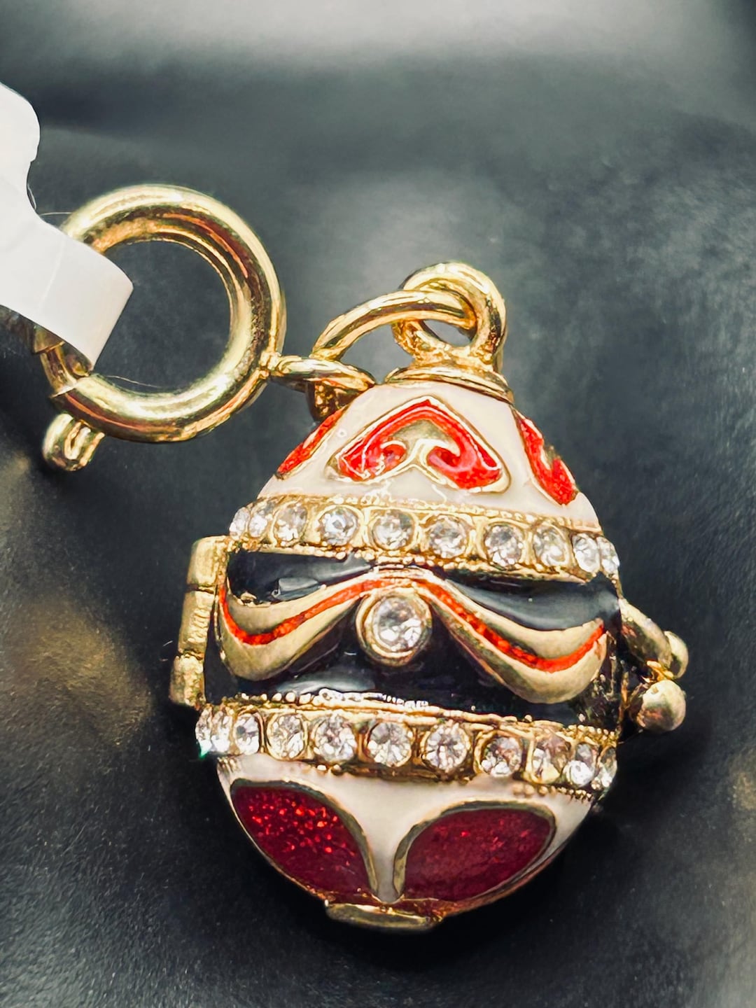 Vintage Fabergé Style Enamel Egg Locket Charm Pendant Rhinestone Gold ...