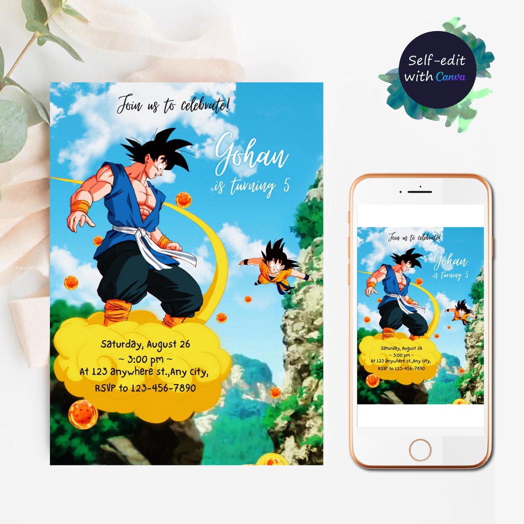 Dragon Ball Z Birthday Invitation Goku Anime Birthday Party Editable ...