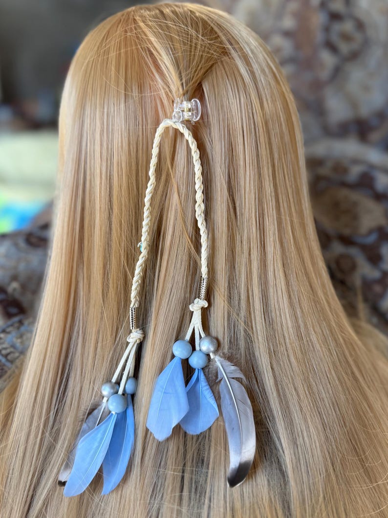 Boho Feather Hair Clip | Handmade Braid With Natural Feathers & Beads ...
