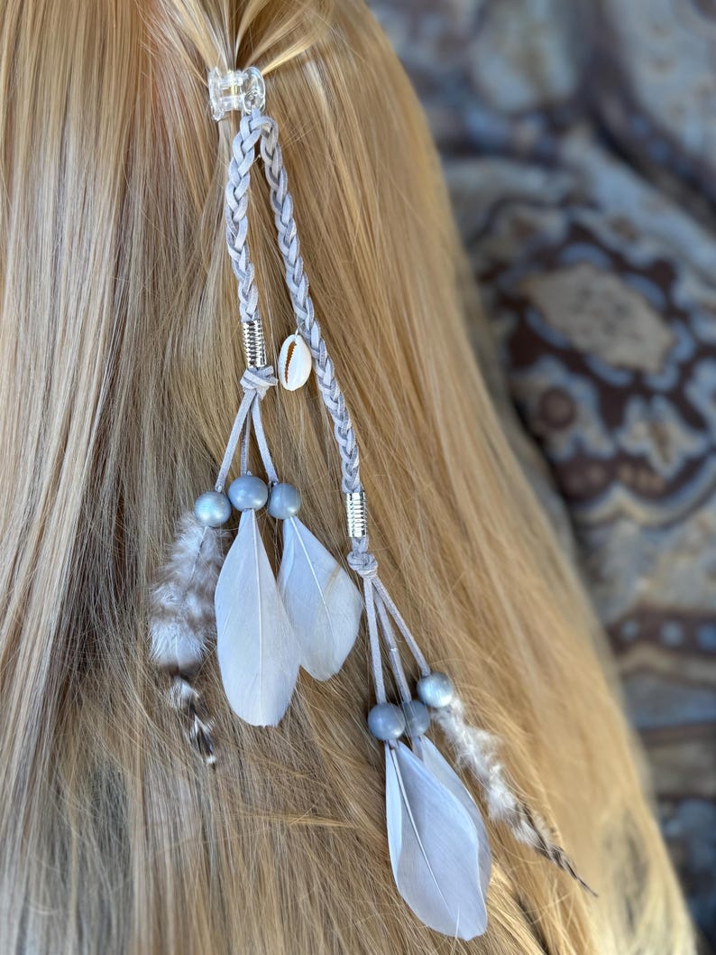 Boho Feather Hair Clip | Handmade Braid With Natural Feathers & Beads ...
