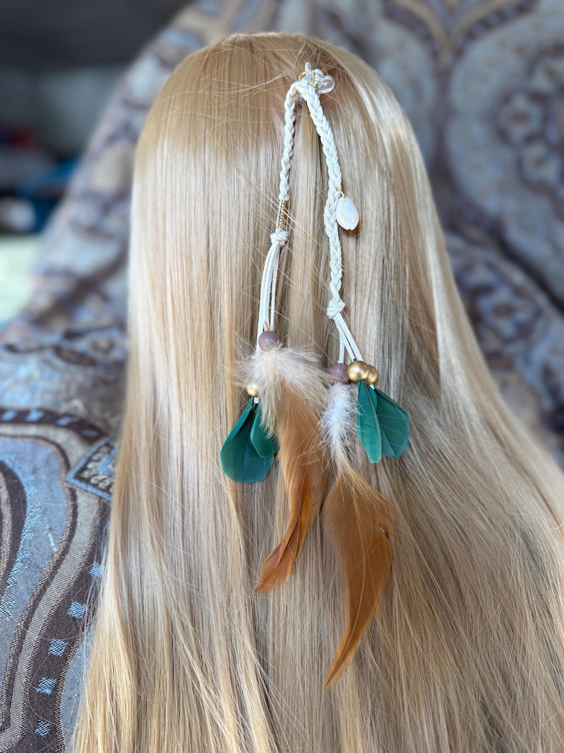 Boho Feather Hair Clip | Handmade Braid With Natural Feathers & Beads ...