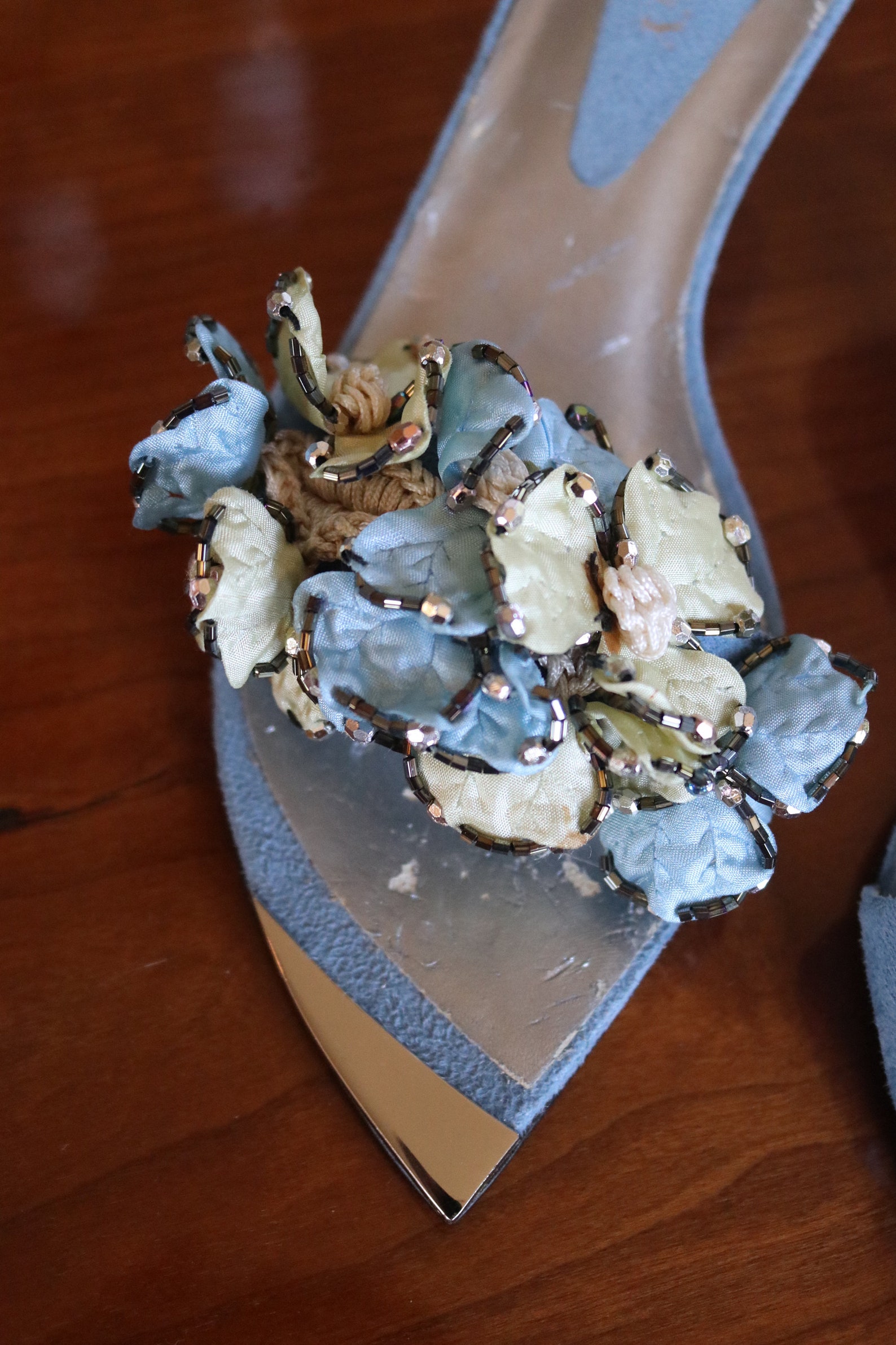 Vintage Blue Wedding Kitten Heels Shoes Silver Glitter - Etsy