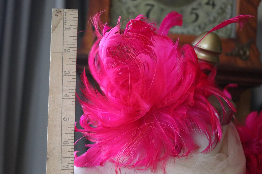HOT PINK Feathered Large Wedding Hairpiece Headband Tiara Veil Wedding ...