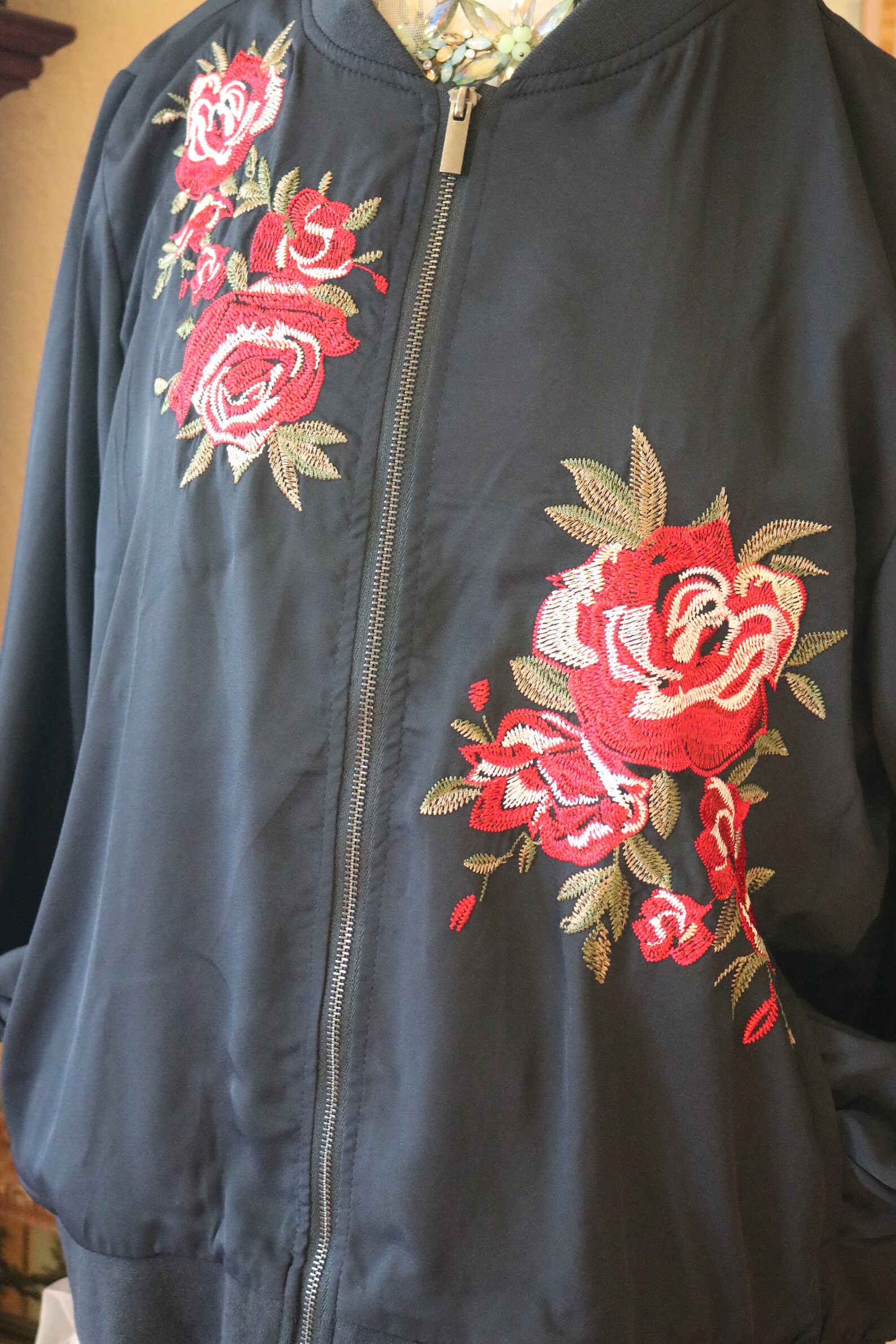 40s Style Bomber Jacket Embroidered Navy Red Coat Wrap Cape - Etsy