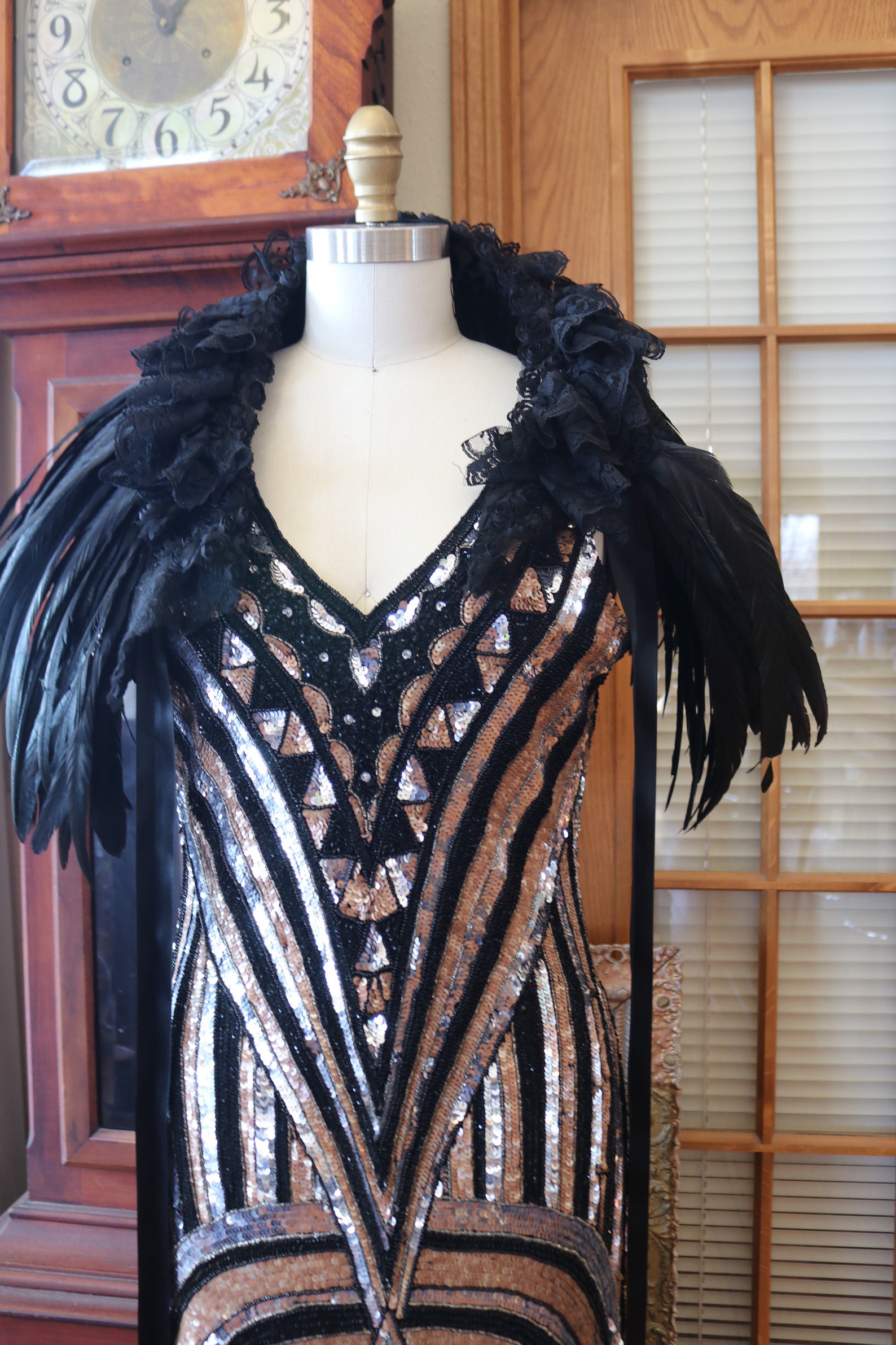 1920s Style Flapper Beaded Dress Black Copper Silver Downton | Etsy