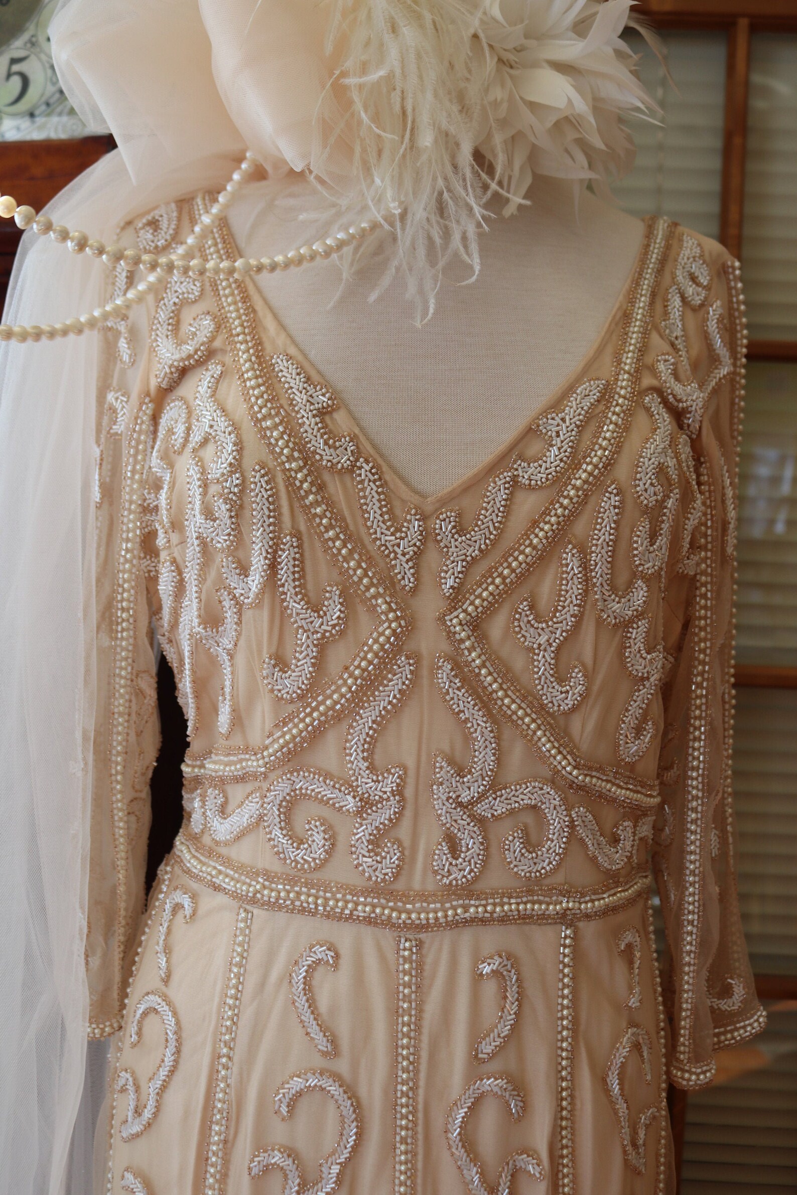 Beaded Flapper Wedding Dress Bridal Gown Gatsby Inspired Art - Etsy