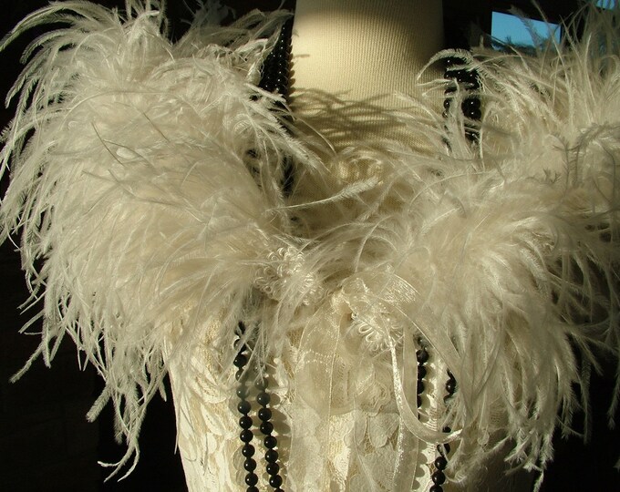Vintage Style Ostrich Feather Boa With Ribbon Ties Wedding Perfect ...