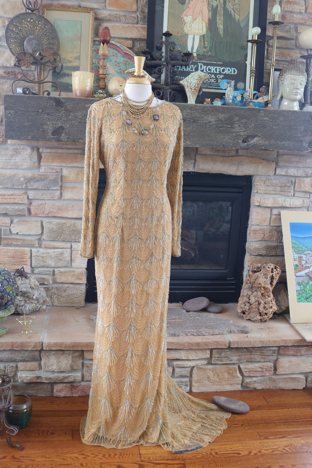 Flapper 1920s 1930s Beaded Wedding Gown Event Evening Mother of Bride ...