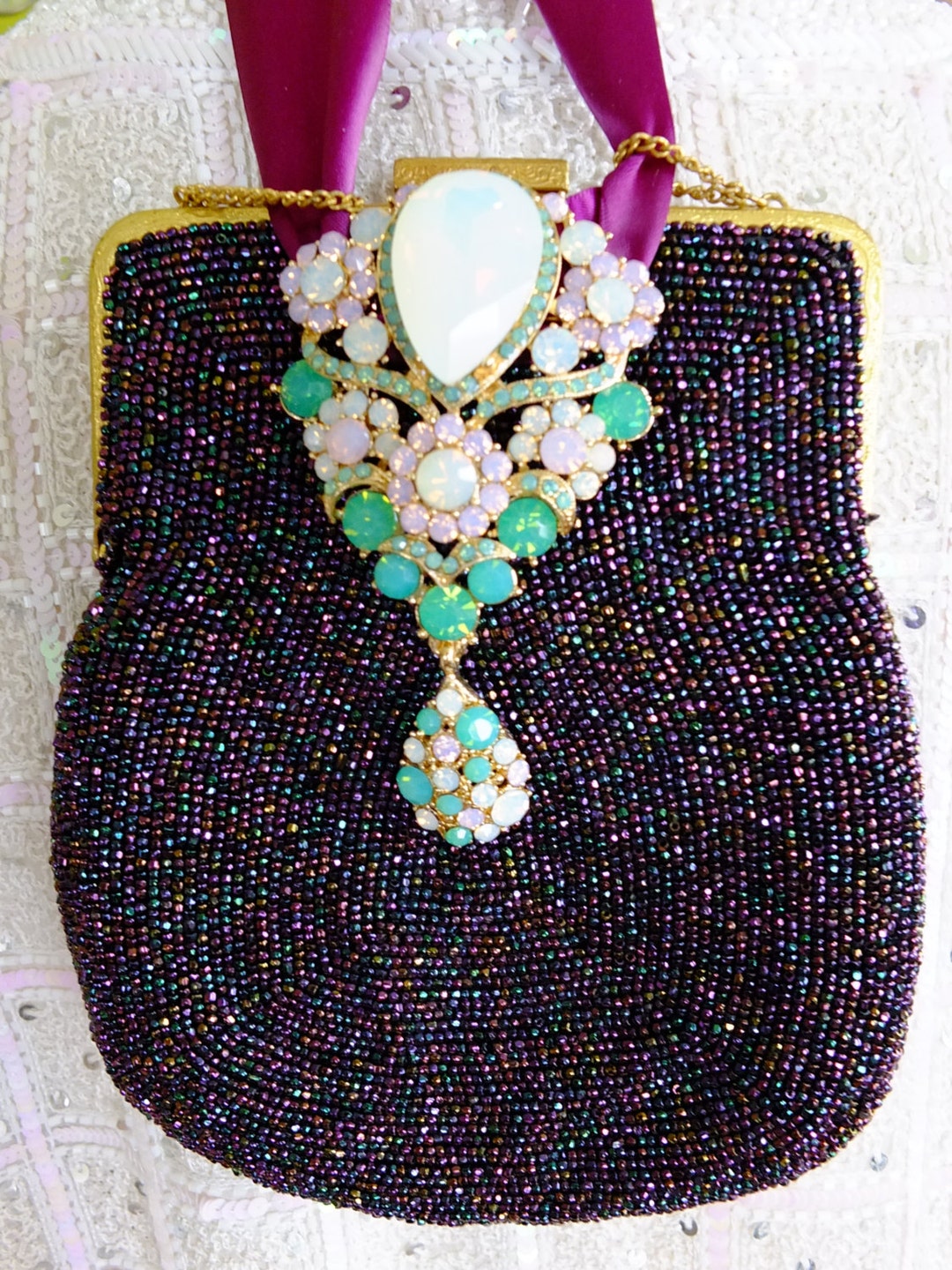 Grape Purple Vintage Wedding Purse Opal Color Brooch - Etsy