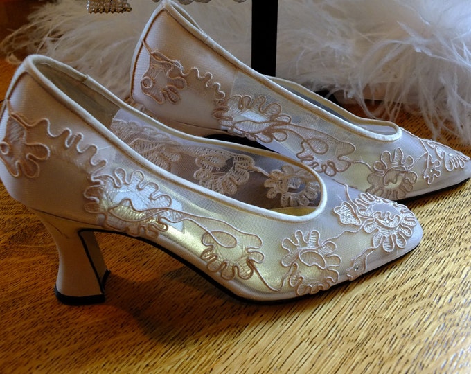 Lace Wedding Shoes Sz 9 Vintage Bridal Heels Pumps - Etsy