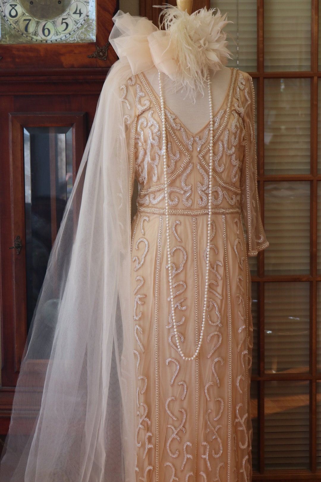 Beaded Flapper Wedding Dress Bridal Gown Gatsby Inspired Art Deco 1920s ...
