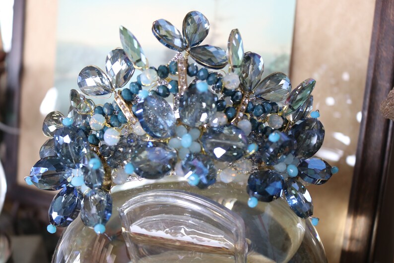 Handmade Wedding Blue Crystal Flowers Tiara Wedding Crown - Etsy
