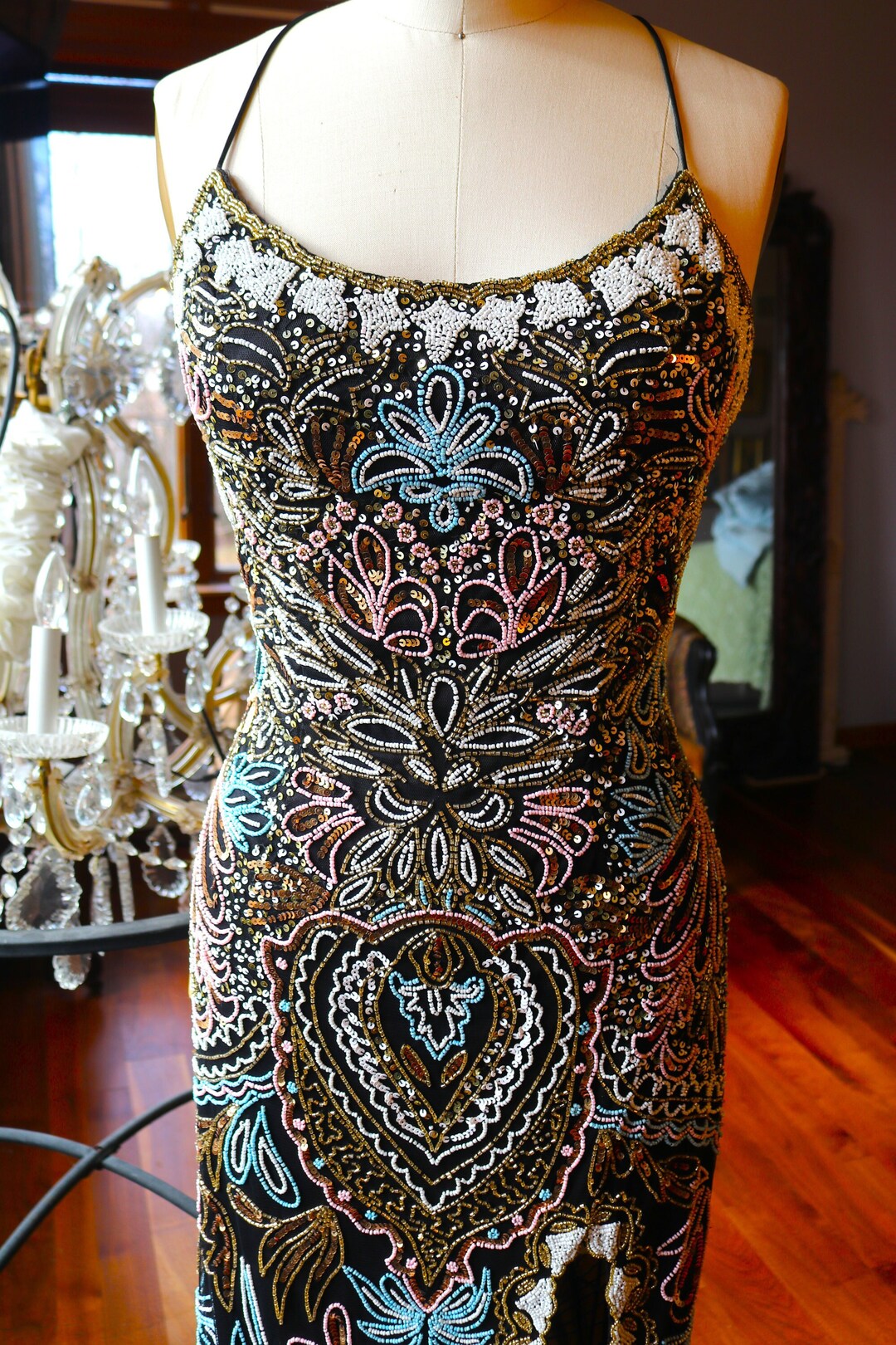 Black Sequin Beaded Art Deco Alternative Beaded Gown Gatsby Fairy ...