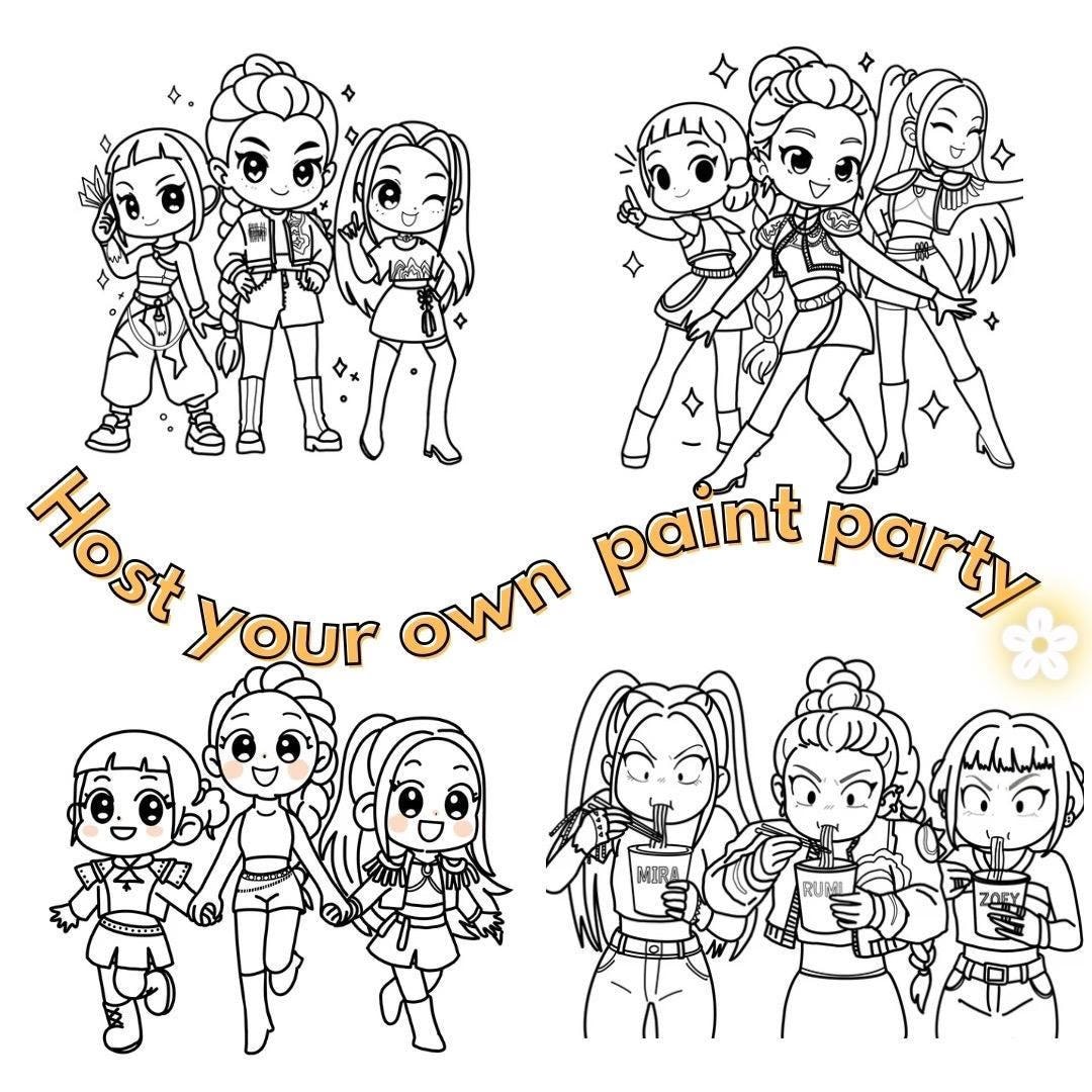 K-pop Demon Hunters Pre-drawn Canvas Set of 6 – 8x10 (6 Canvases per ...