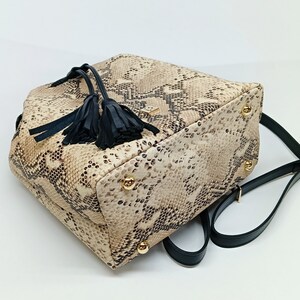 Snake Skin Style Black Bucket Bag, Genuine Calf Leather Convertible Bag ...