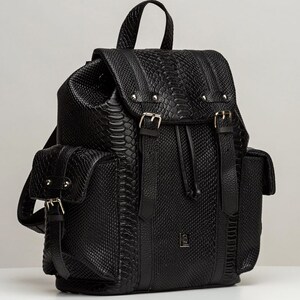 Black Snake Skin Style Leather Backpack, Genuine Calfskin Women ...