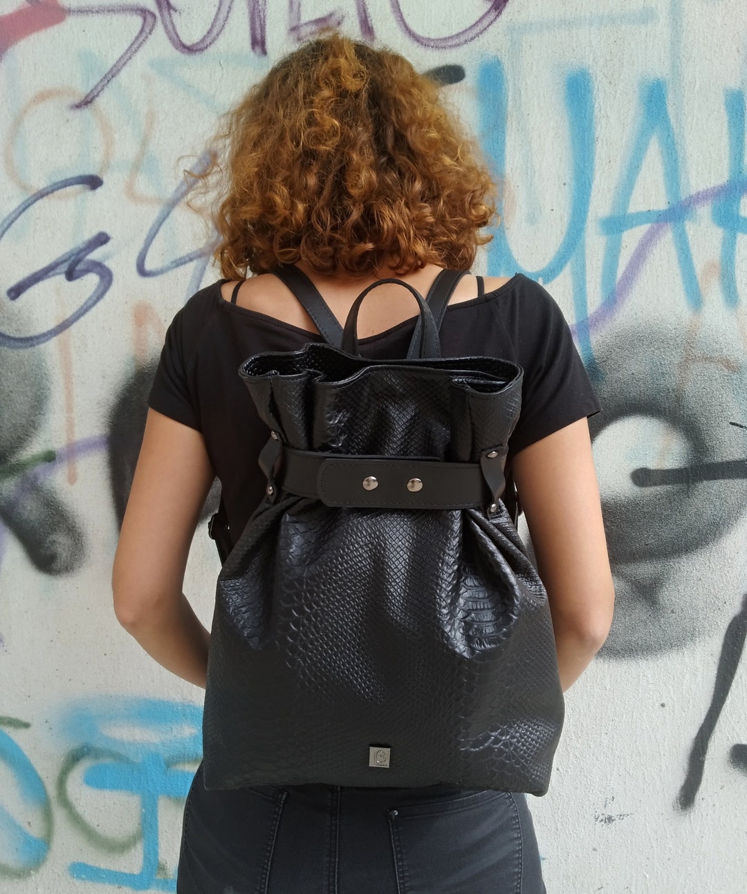 Snake Style Genuine Leather Backpack, Excellent Quality Large Bag ...