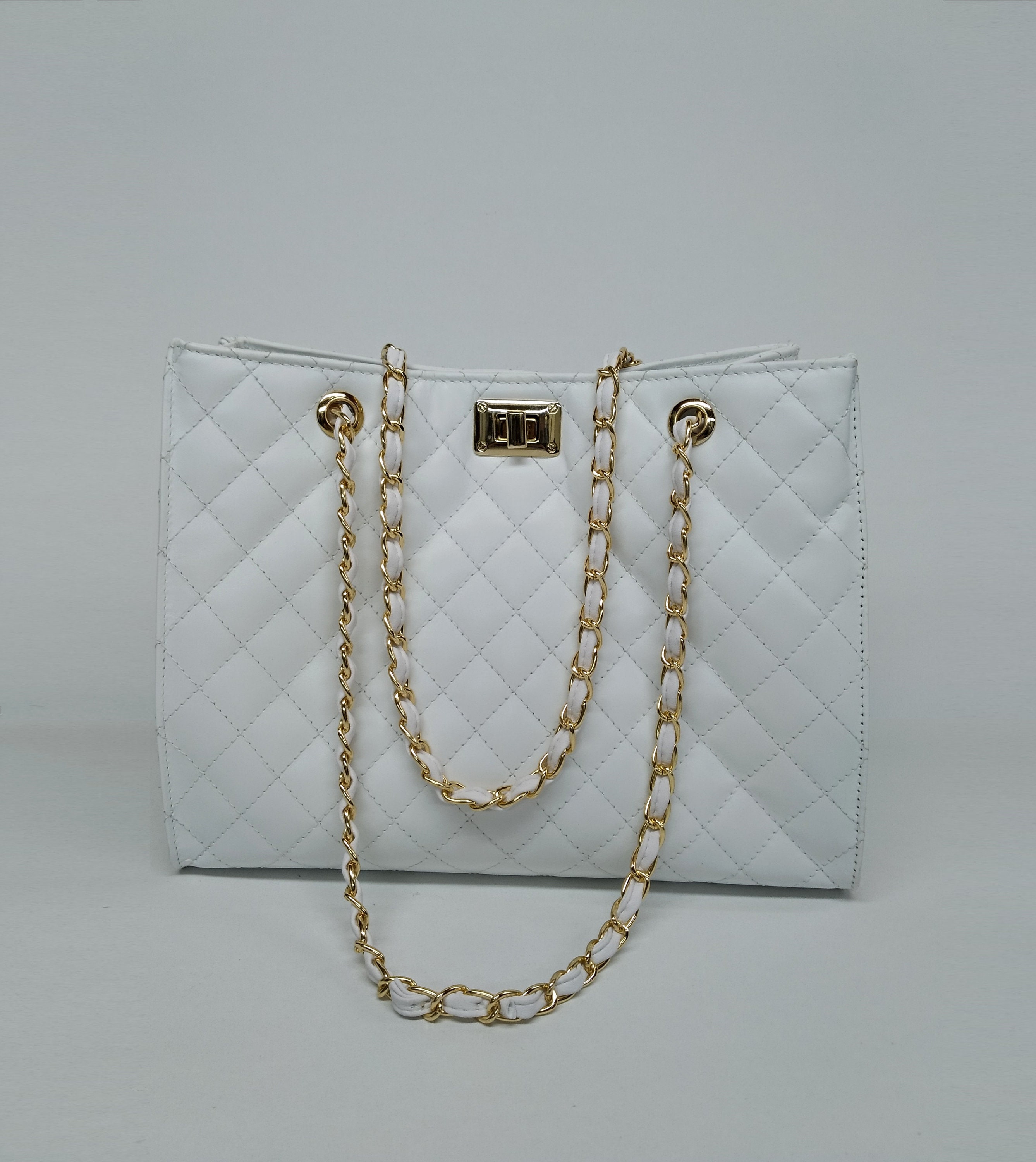 Classic Style Genuine Leather Twist Lock Bag Quilted Elegant | Etsy