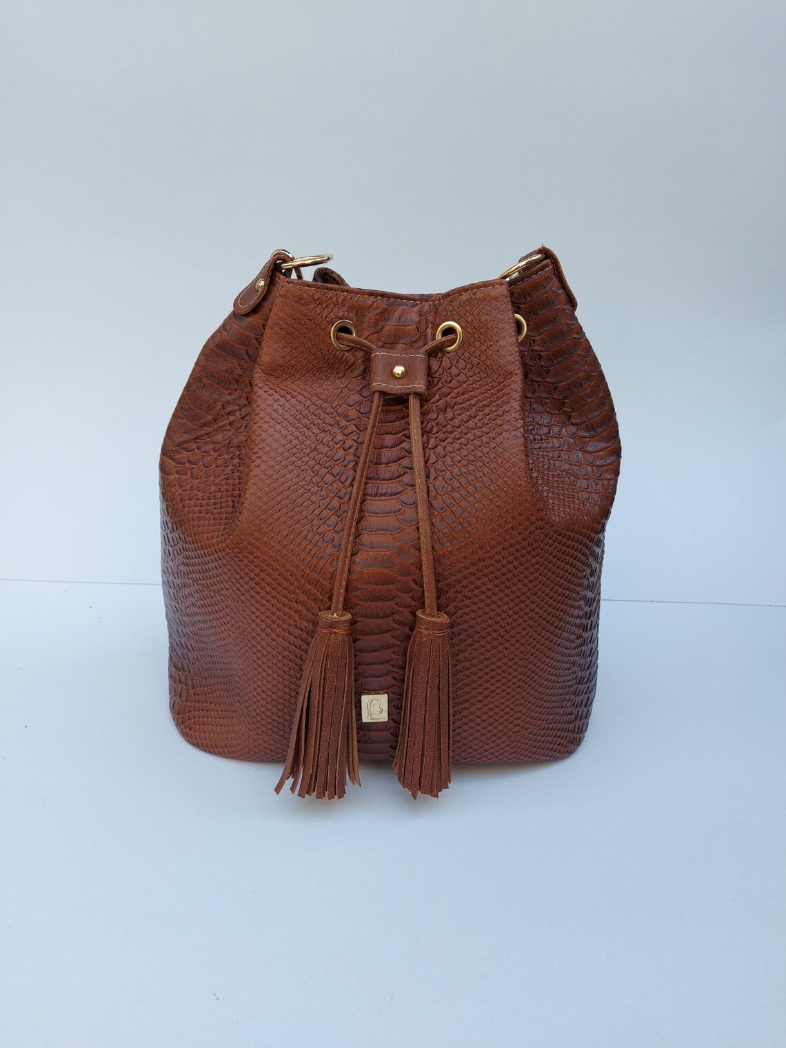 Snake Skin Style Black Bucket Bag Genuine Calf Leather | Etsy