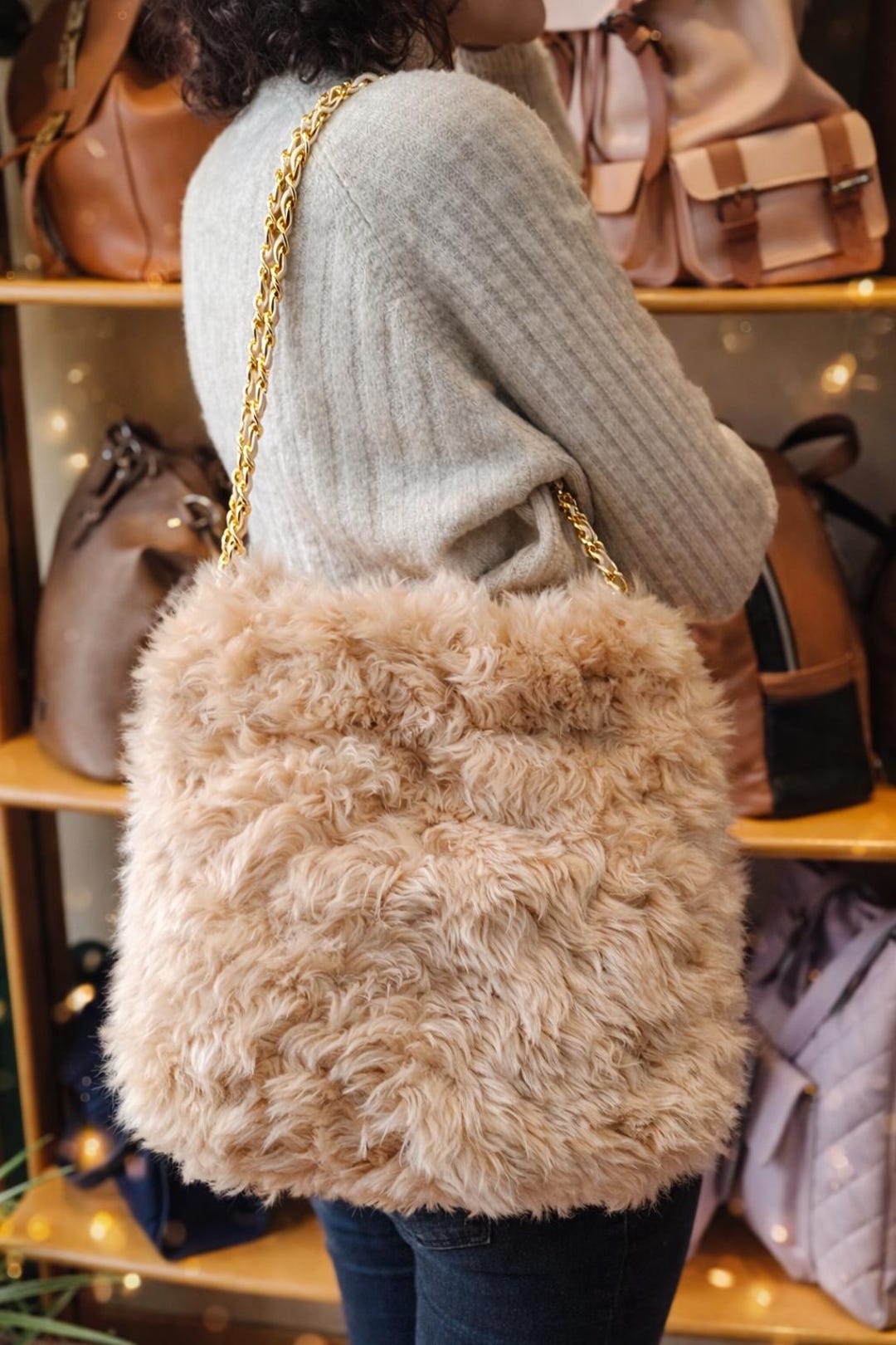 Genuine Sheepskin Shoulder Bag, Medium Size Purse for Women, Excellent ...
