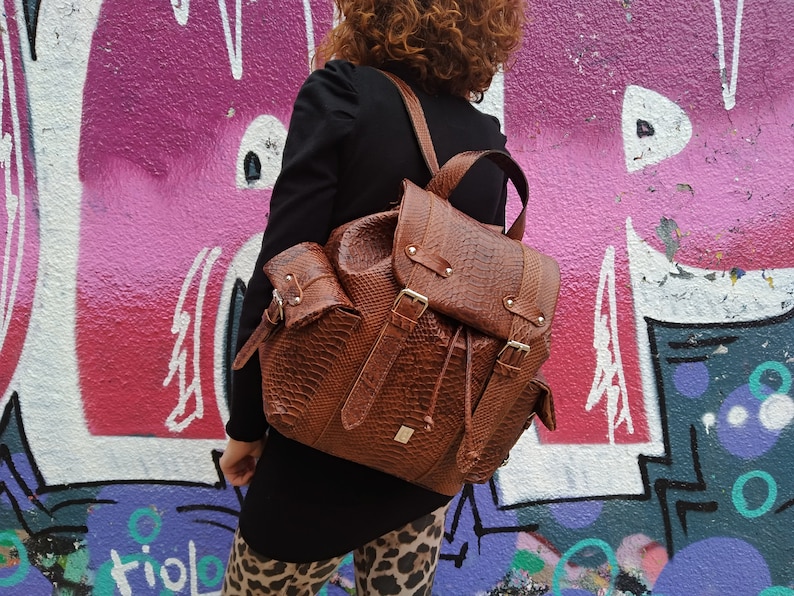 Black Snake Skin Style Leather Backpack, Genuine Calfskin Women ...