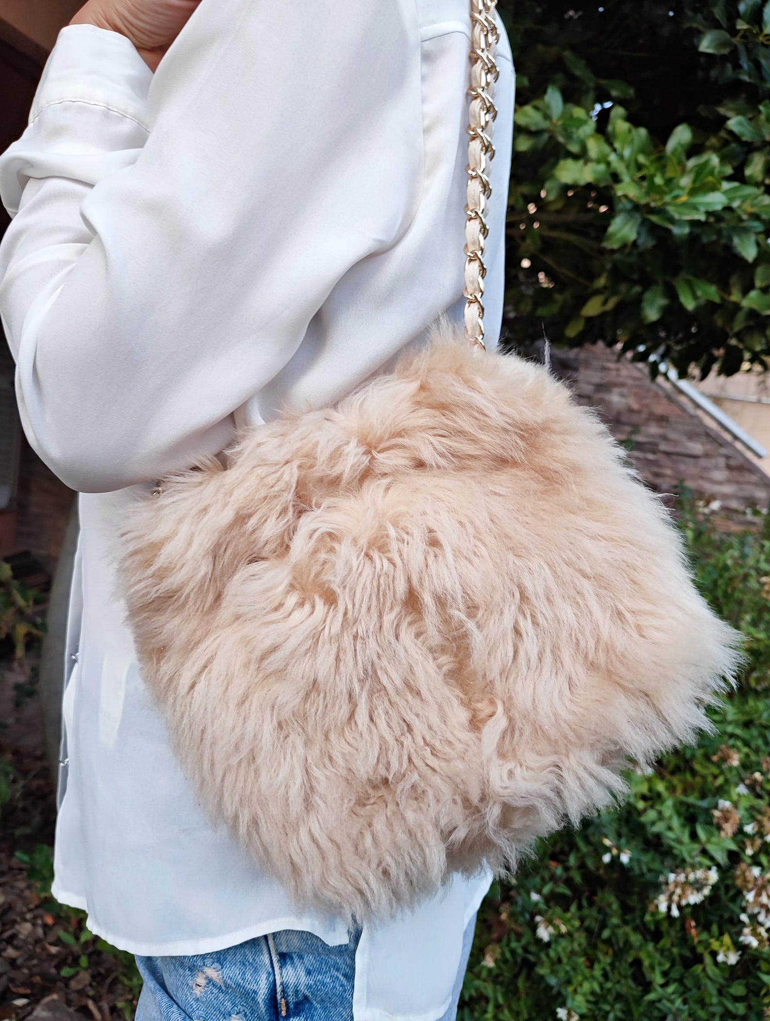 Genuine Sheepskin Shoulder Bag, Medium Size Purse for Women, Excellent ...
