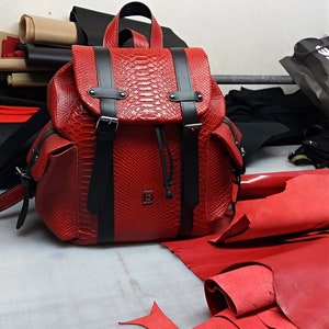 Black Snake Skin Style Leather Backpack, Genuine Calfskin Women ...