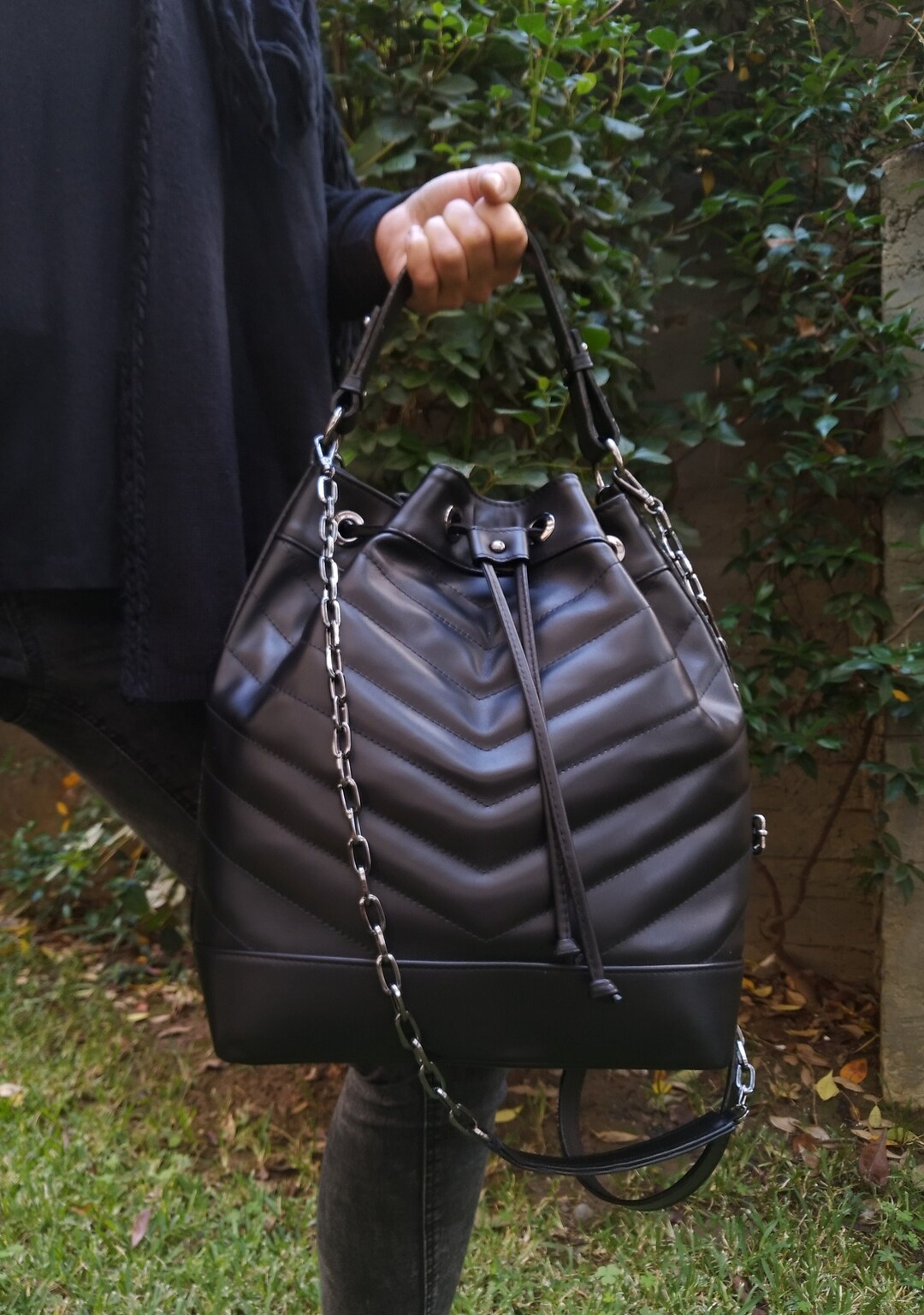 DIAMONDS CONVERTIBLE XL Genuine Leather Pouch, Quilted Elegant Shoulder ...