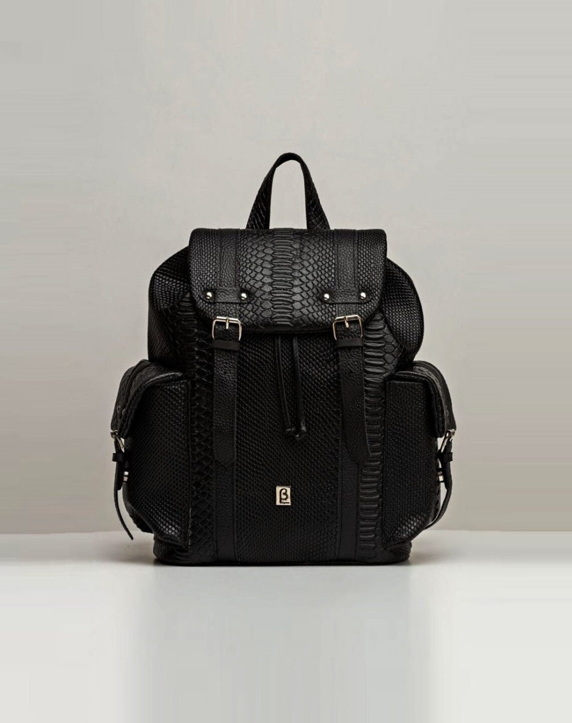 Black Snake Skin Style Leather Backpack Black Calfskin Women - Etsy