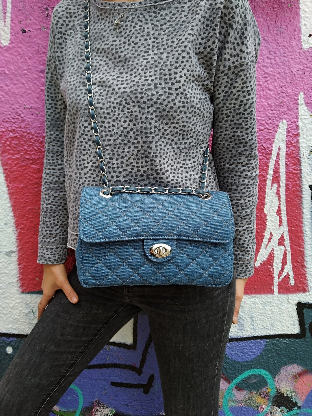 Diamonds Style Top Quality Cotton Shoulder Bag, Classic Elegant Denim ...