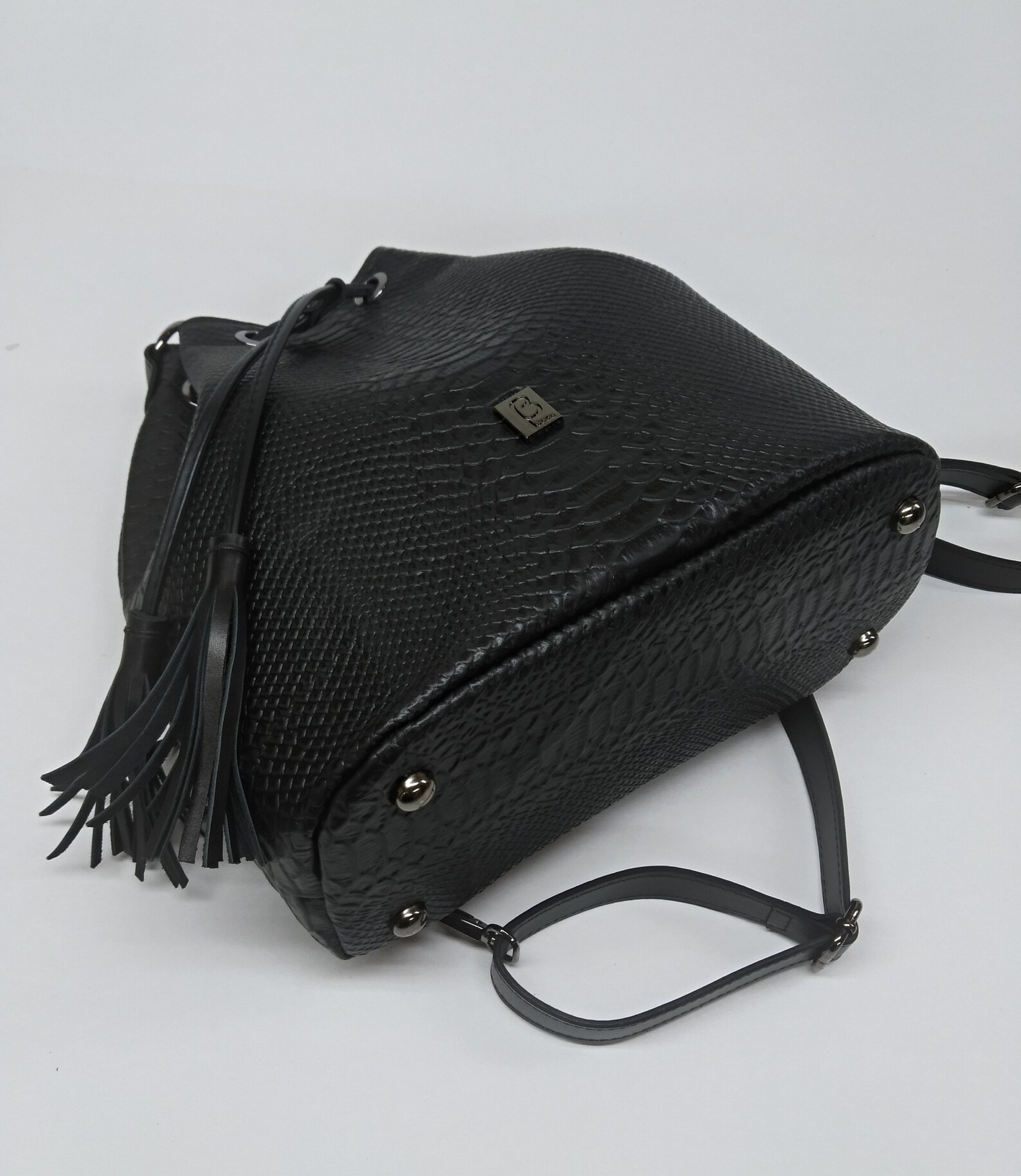 Snake Skin Style Black Bucket Bag Genuine Calf Leather | Etsy