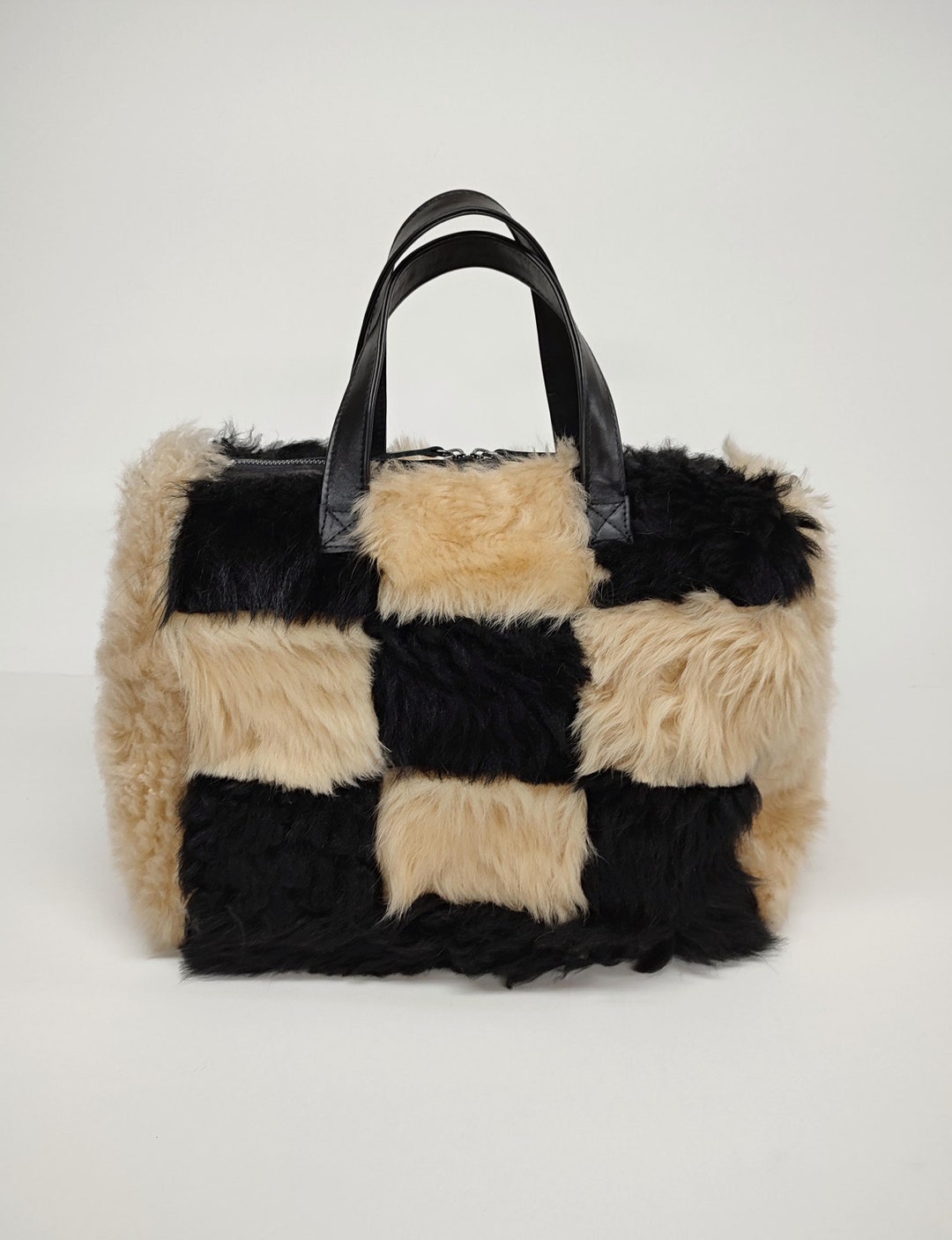 Genuine Sheepskin Patchwork Holiday Bag, High Quality Leather Weekend ...