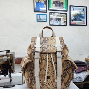 Black Snake Skin Style Leather Backpack, Genuine Calfskin Women ...