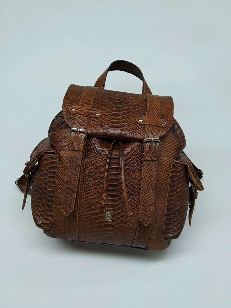 Black Snake Skin Style Leather Backpack Black Calfskin Women - Etsy