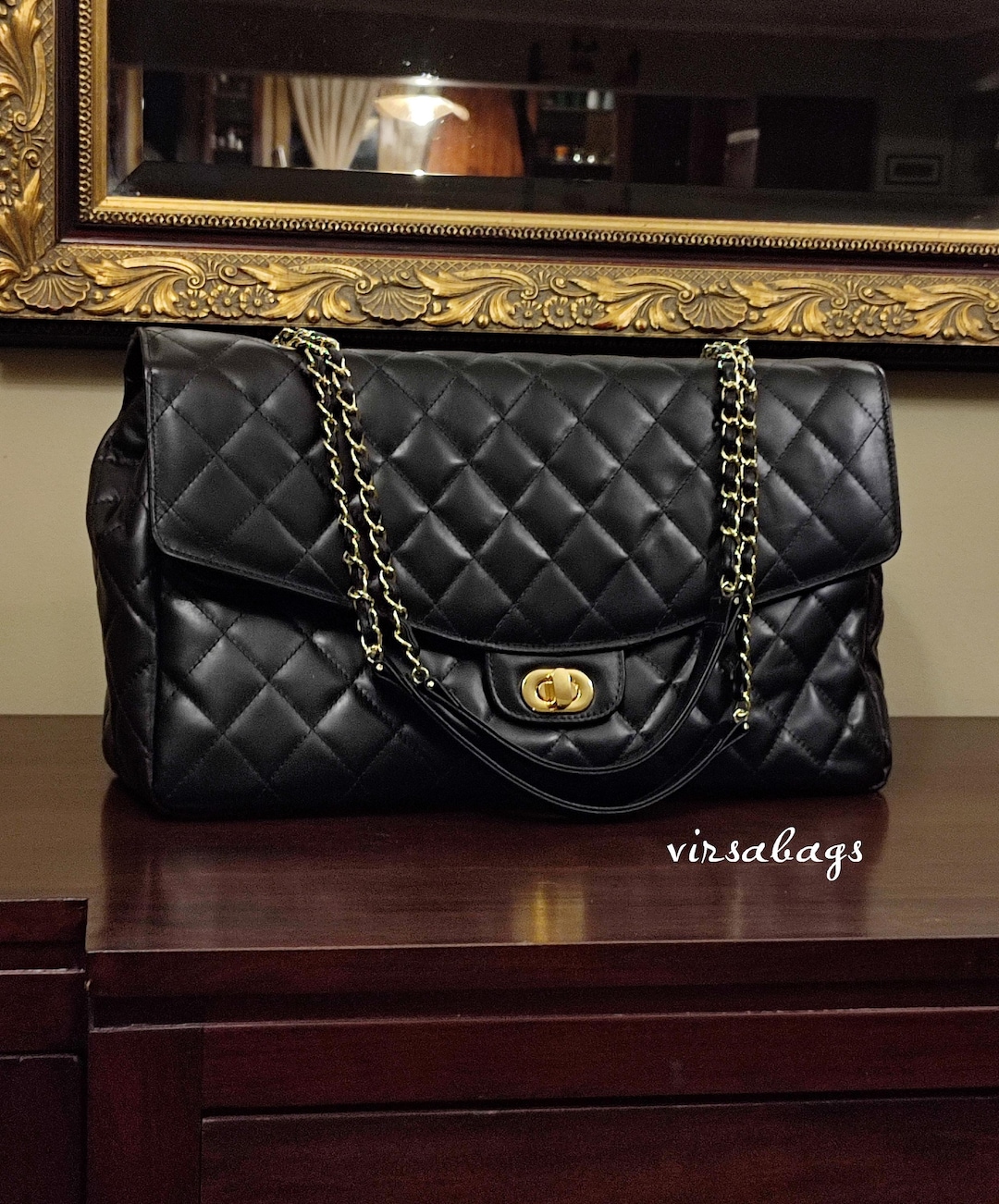 XXL Quilted Diamonds Bag, Genuine Leather Flap Bag, Convertible ...