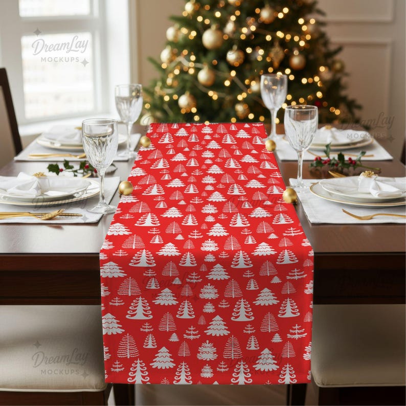 Christmas Table Runner Mockup – 14x48 PSD JPG Holiday Dining Decor ...