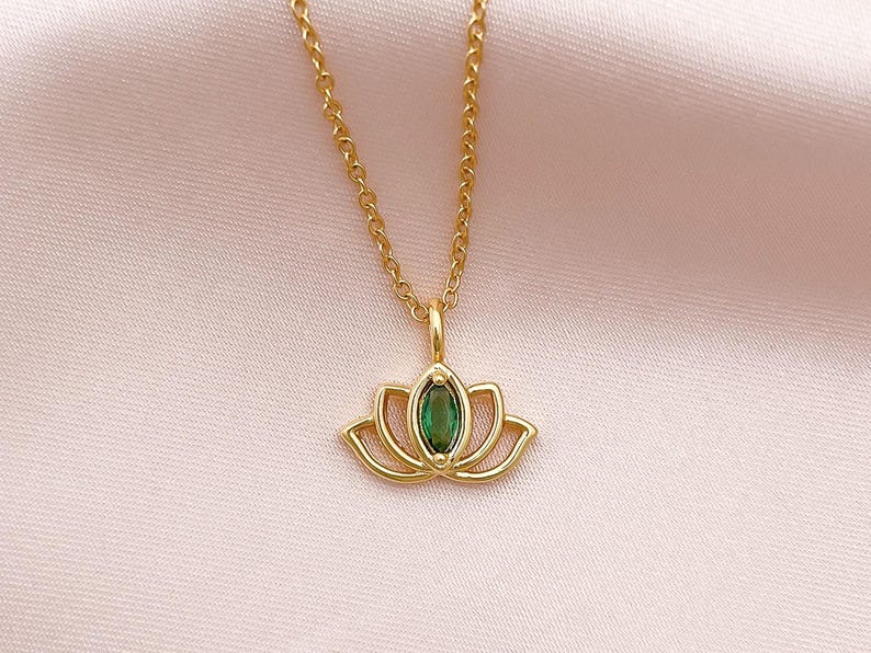 Gold Lotus Flower Necklace, Green Stone Yoga Meditation Pendant - Etsy