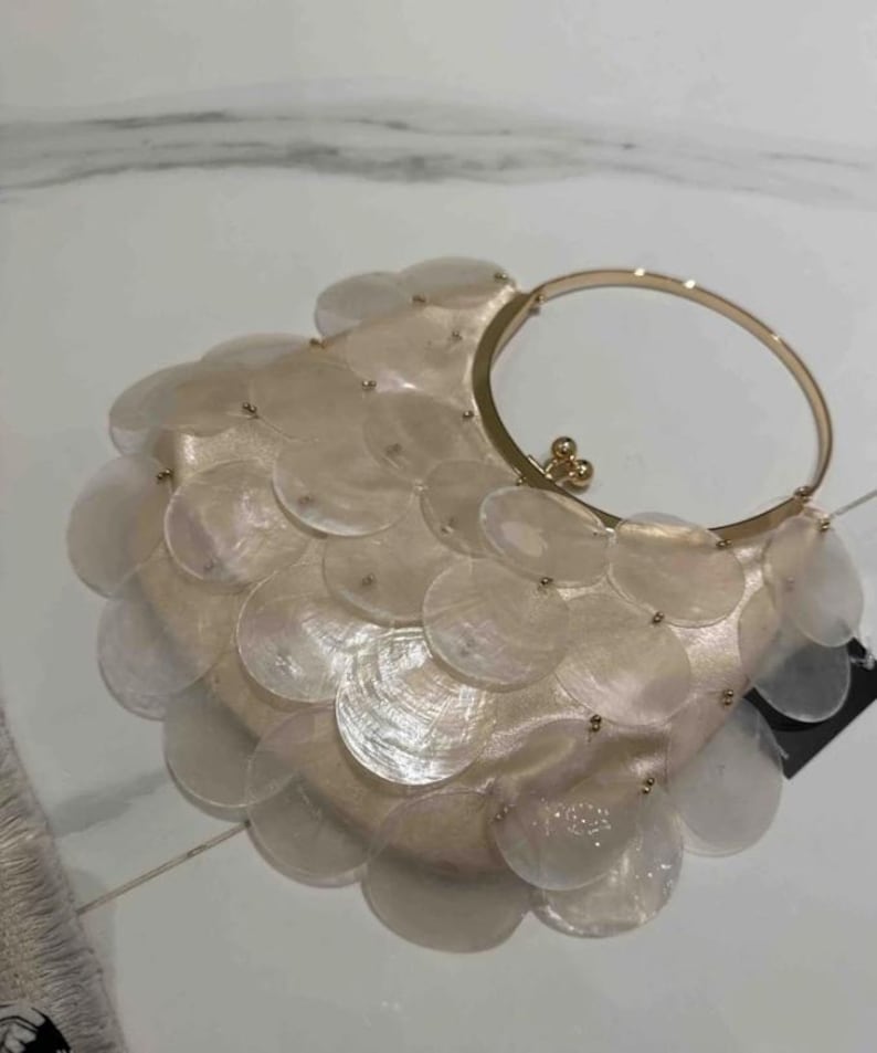 Capiz Shell Purse, Sequin Shiny Clutch, Sparkly Handbag, Beach Resort ...
