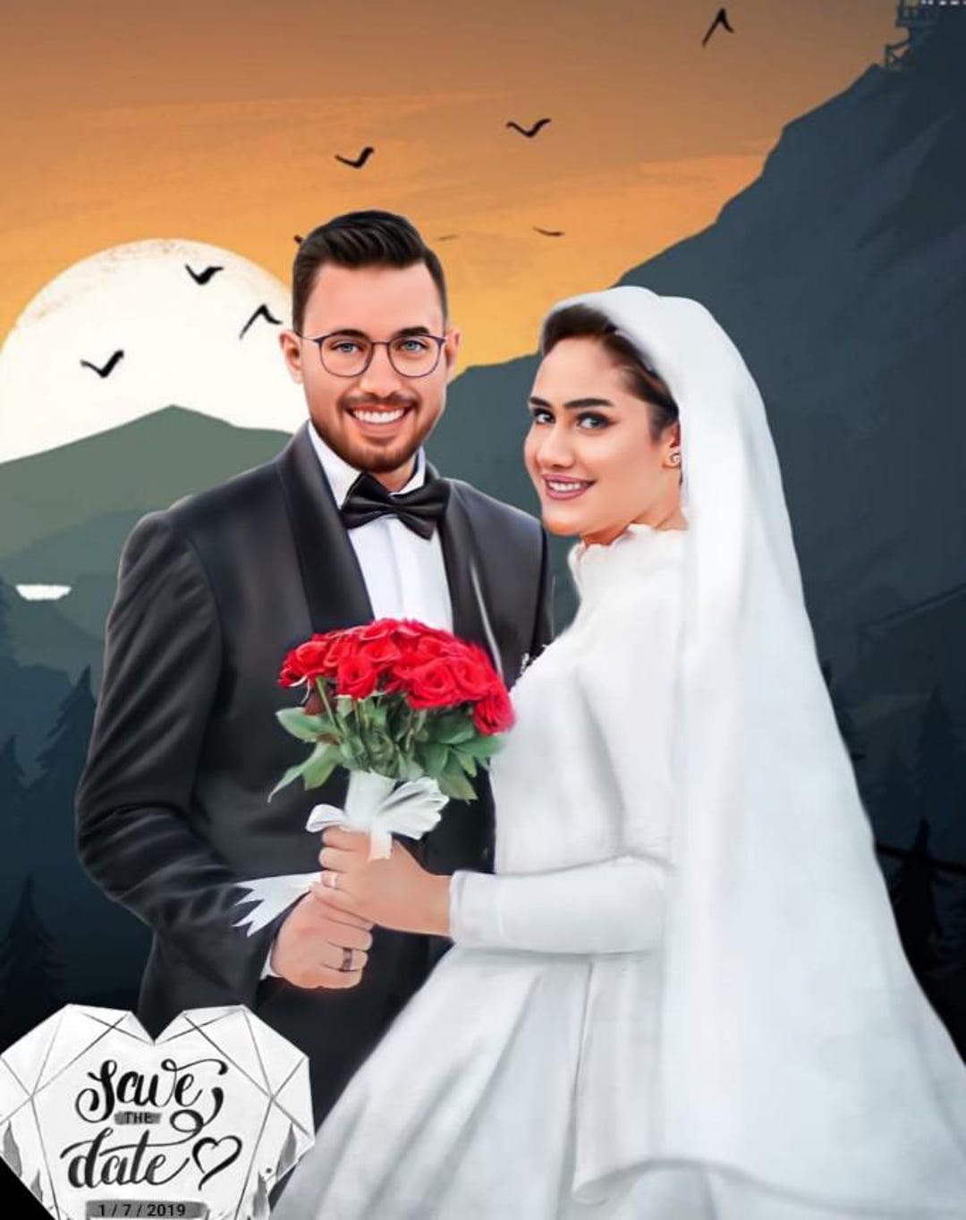 Custom Couple Portrait • Merge Two Photos Into One • Digital Drawing ...