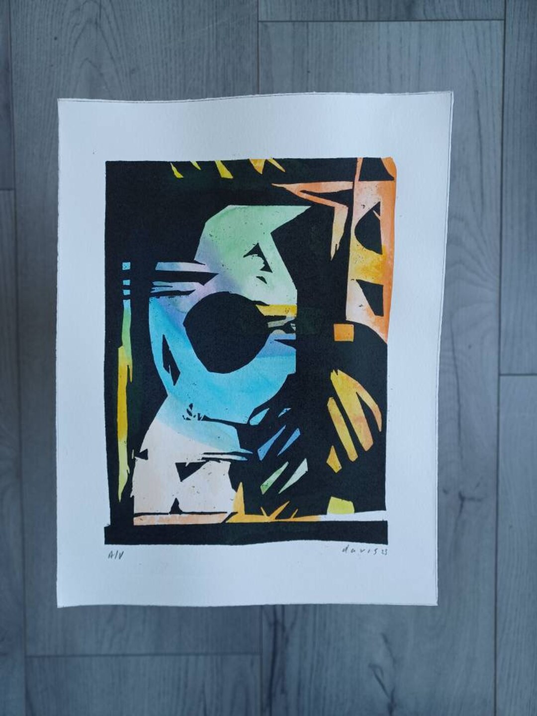 Version 2 Abstract Artist Proof Woodcut Watercolour Print Signed ...