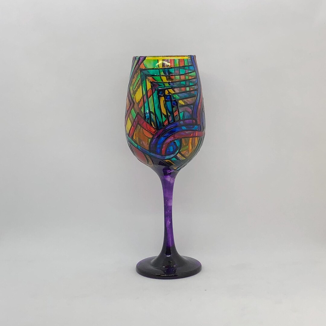 Brite, Eclectic Hand-painted All-purpose Wine Glass - Etsy