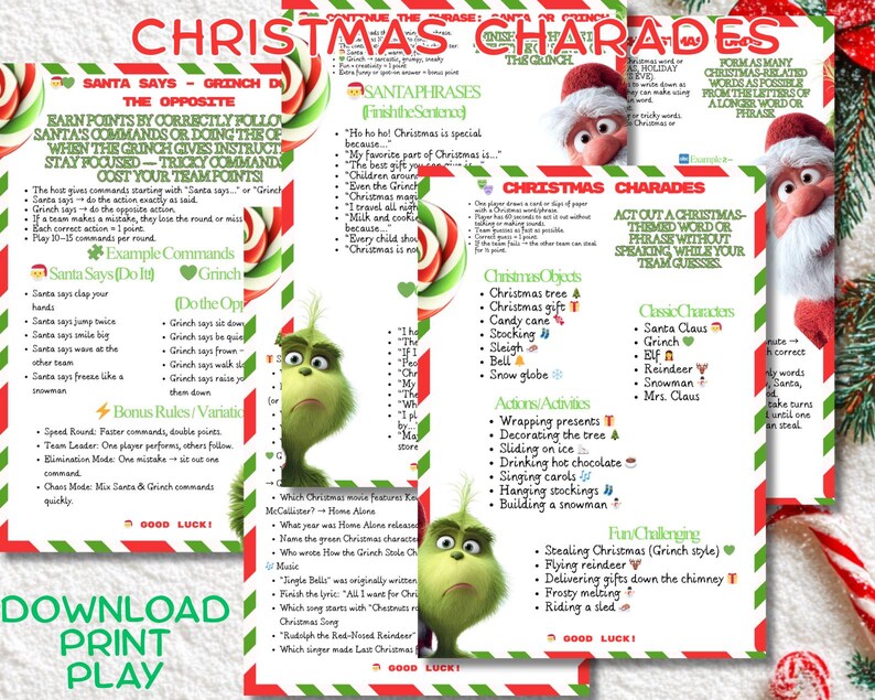 Santa Vs Grinch Party Games Bundle | Printable Christmas Games for Kids ...