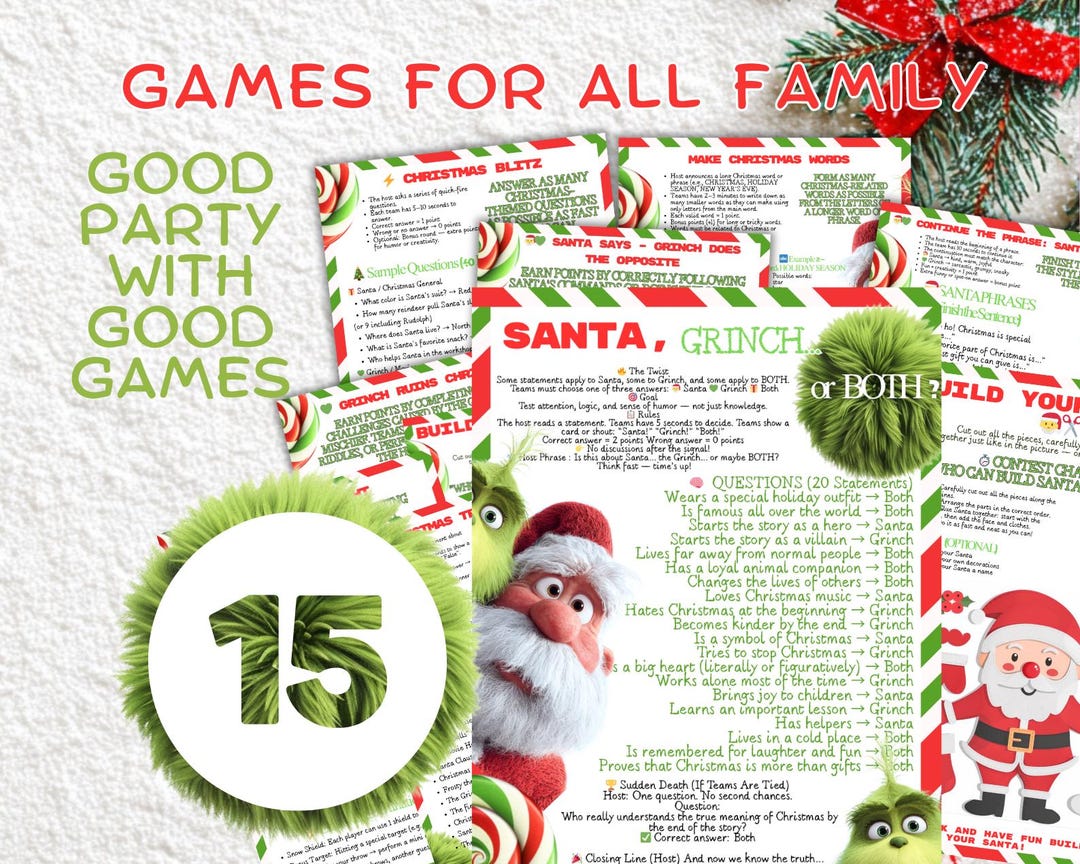 Santa Vs Grinch Party Games Bundle | Printable Christmas Games for Kids ...
